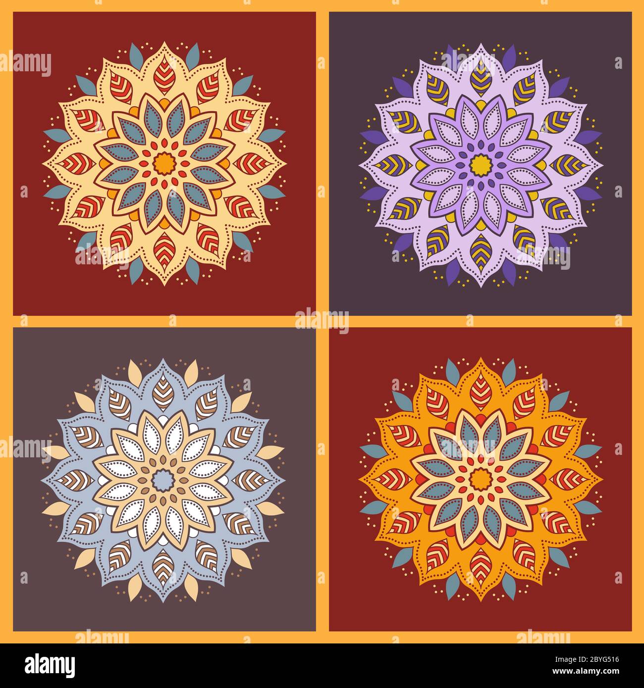 Set of four colorful oriental flower mandala Stock Vector Image & Art ...