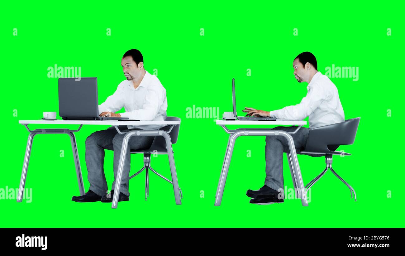 Young busy businessman working. African male looking into the screen of ...