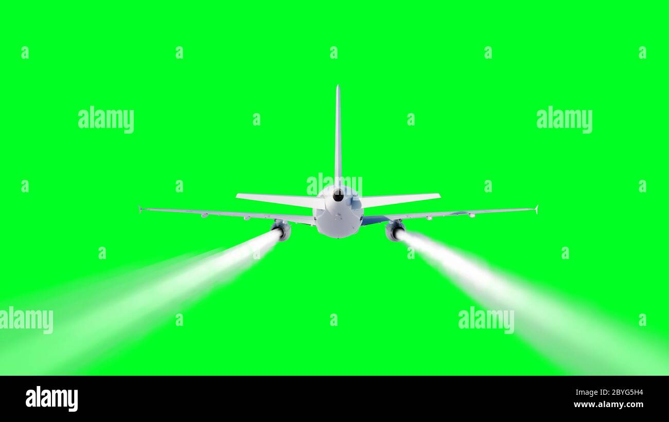 Passenger flying Plane . Isolate green screen. . A condensation trail ...
