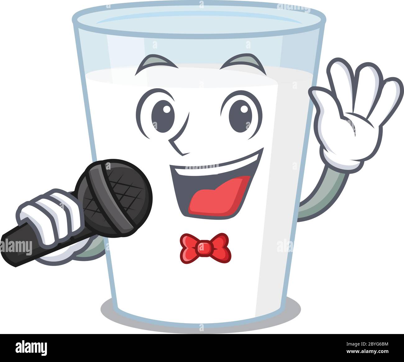 cartoon character of glass of milk sing a song with a microphone Stock ...