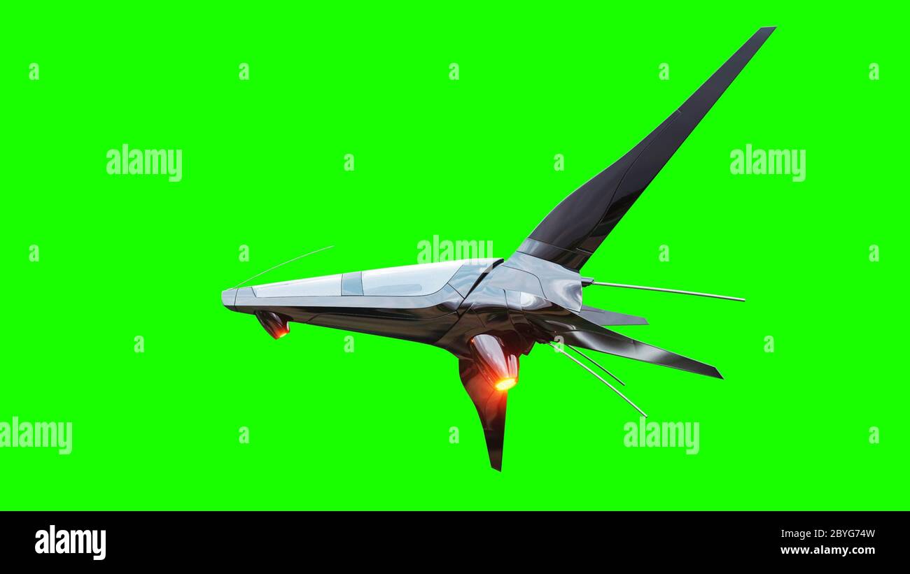 Sci fi fufturistic ship. Concept of future. Green screen. 3d rendering ...