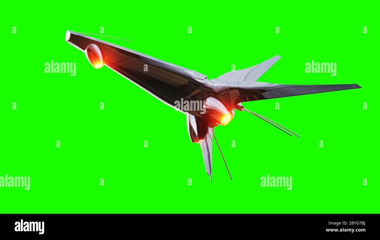 Sci fi fufturistic ship. Concept of future. Green screen. 3d rendering ...