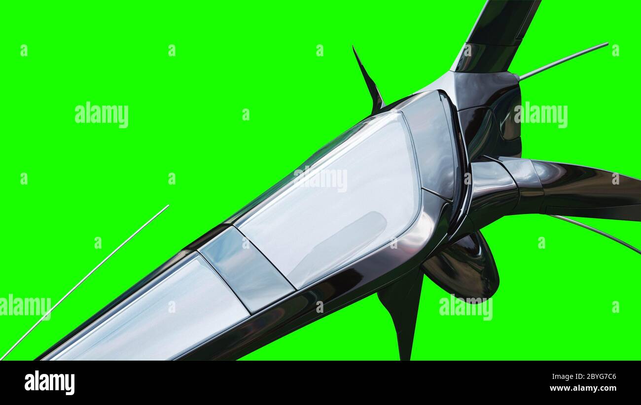 Sci fi fufturistic ship. Concept of future. Green screen. 3d rendering ...