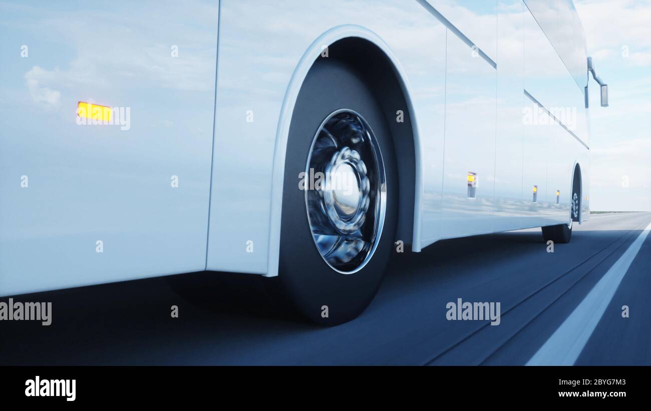 tourist white bus on the road, highway. Very fast driving. Touristic ...