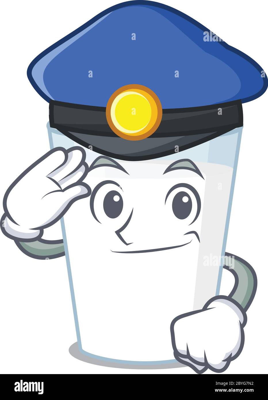 Police officer cartoon drawing of glass of milk wearing a blue hat ...