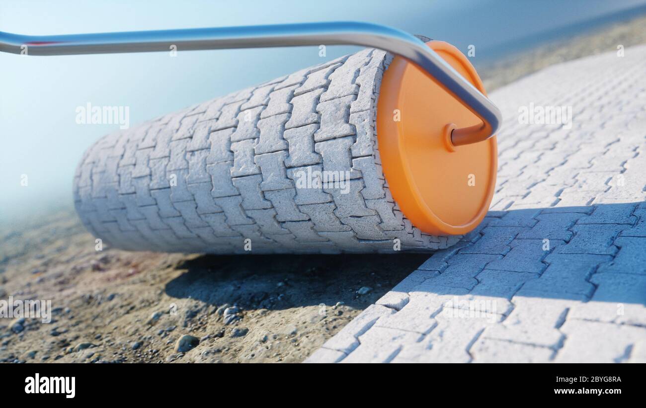 A roll of paving slab. Brush of paving slab. Building concept. 3d ...