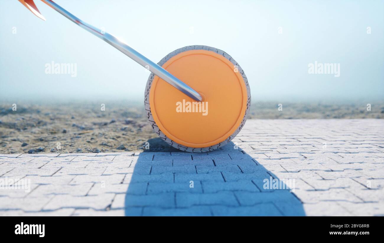 A roll of paving slab. Brush of paving slab. Building concept. 3d ...