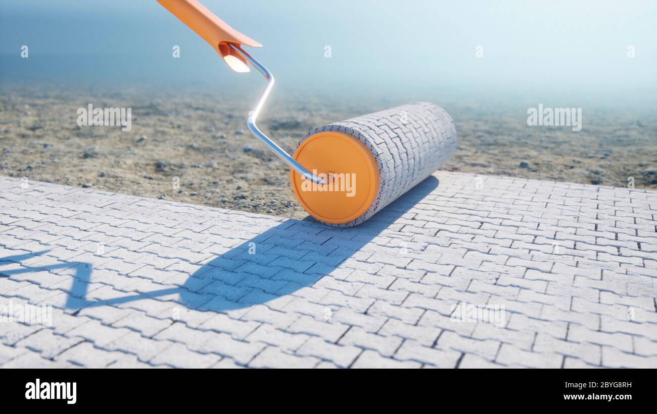 A roll of paving slab. Brush of paving slab. Building concept. 3d ...