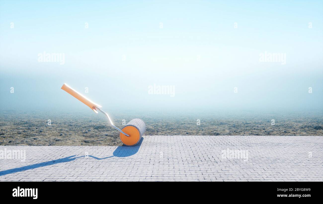 A roll of paving slab. Brush of paving slab. Building concept. 3d ...