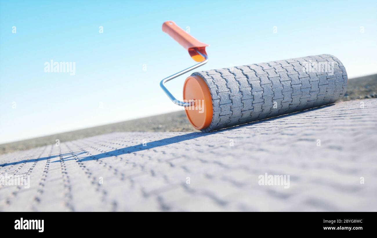 A roll of paving slab. Brush of paving slab. Building concept. 3d ...