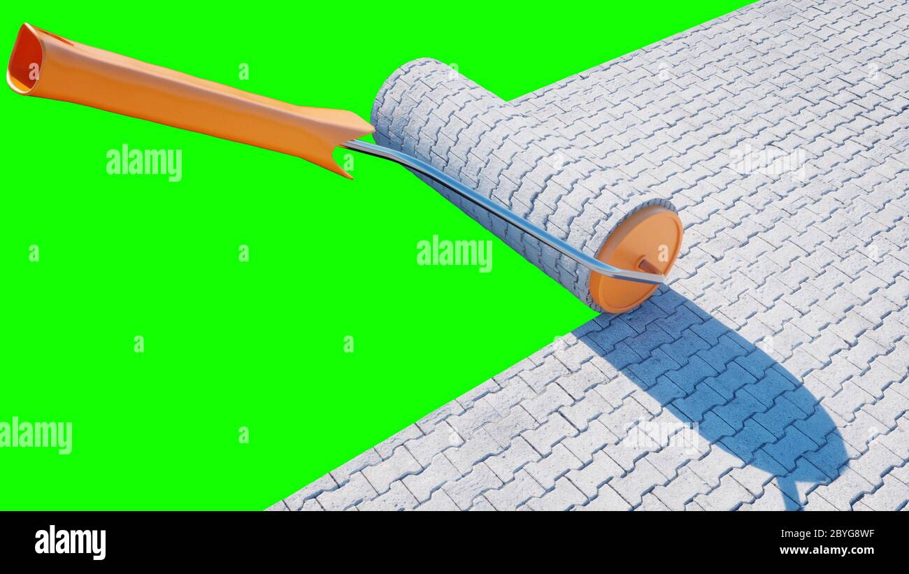 A roll of paving slab. Brush of paving slab. Building concept. green ...