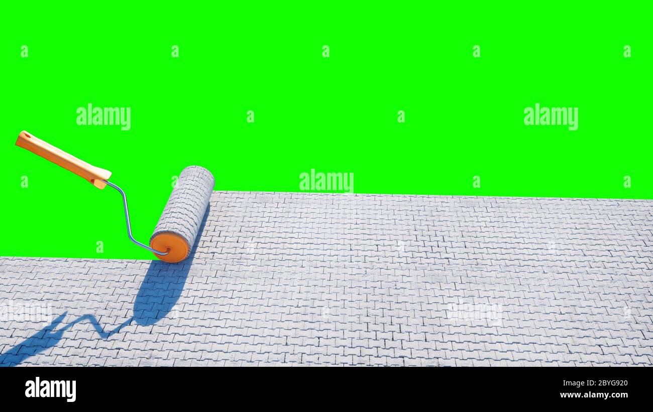 A roll of paving slab. Brush of paving slab. Building concept. green ...