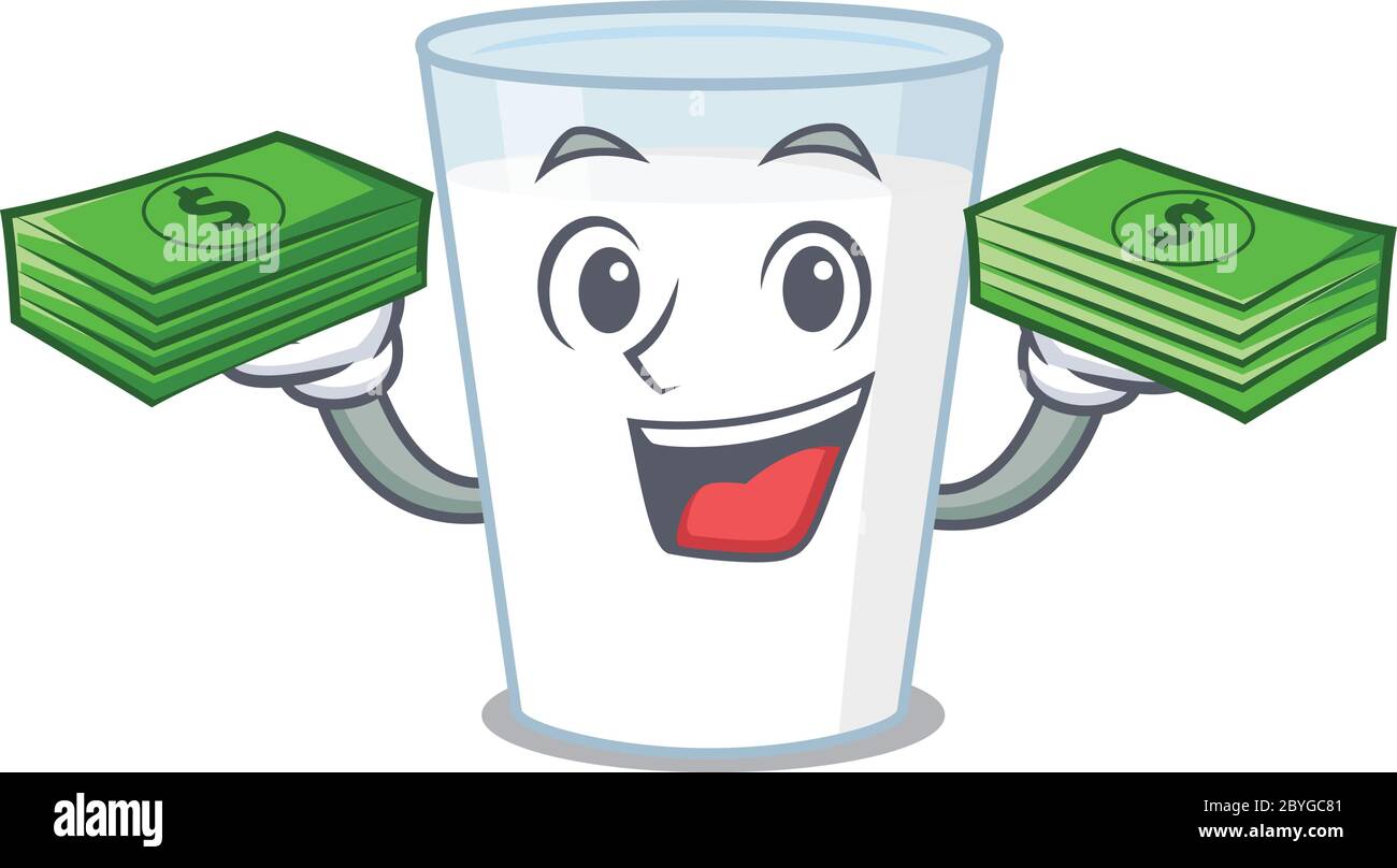 A wealthy glass of milk cartoon character with much money Stock Vector ...