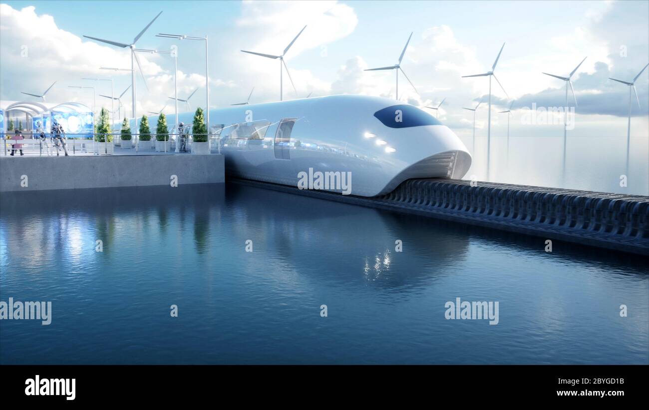 speedly Futuristic monorail train. Sci fi station. Concept of future ...