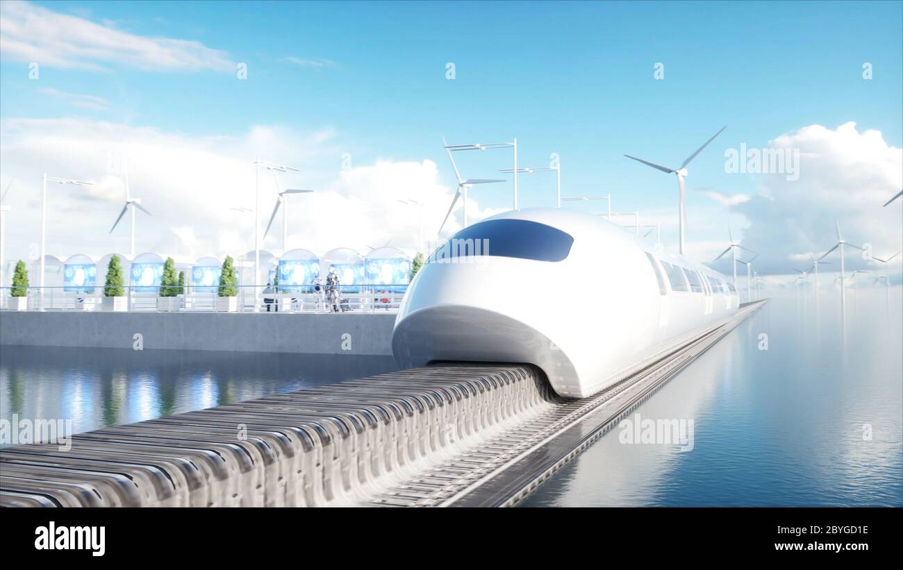 speedly Futuristic monorail train. Sci fi station. Concept of future ...
