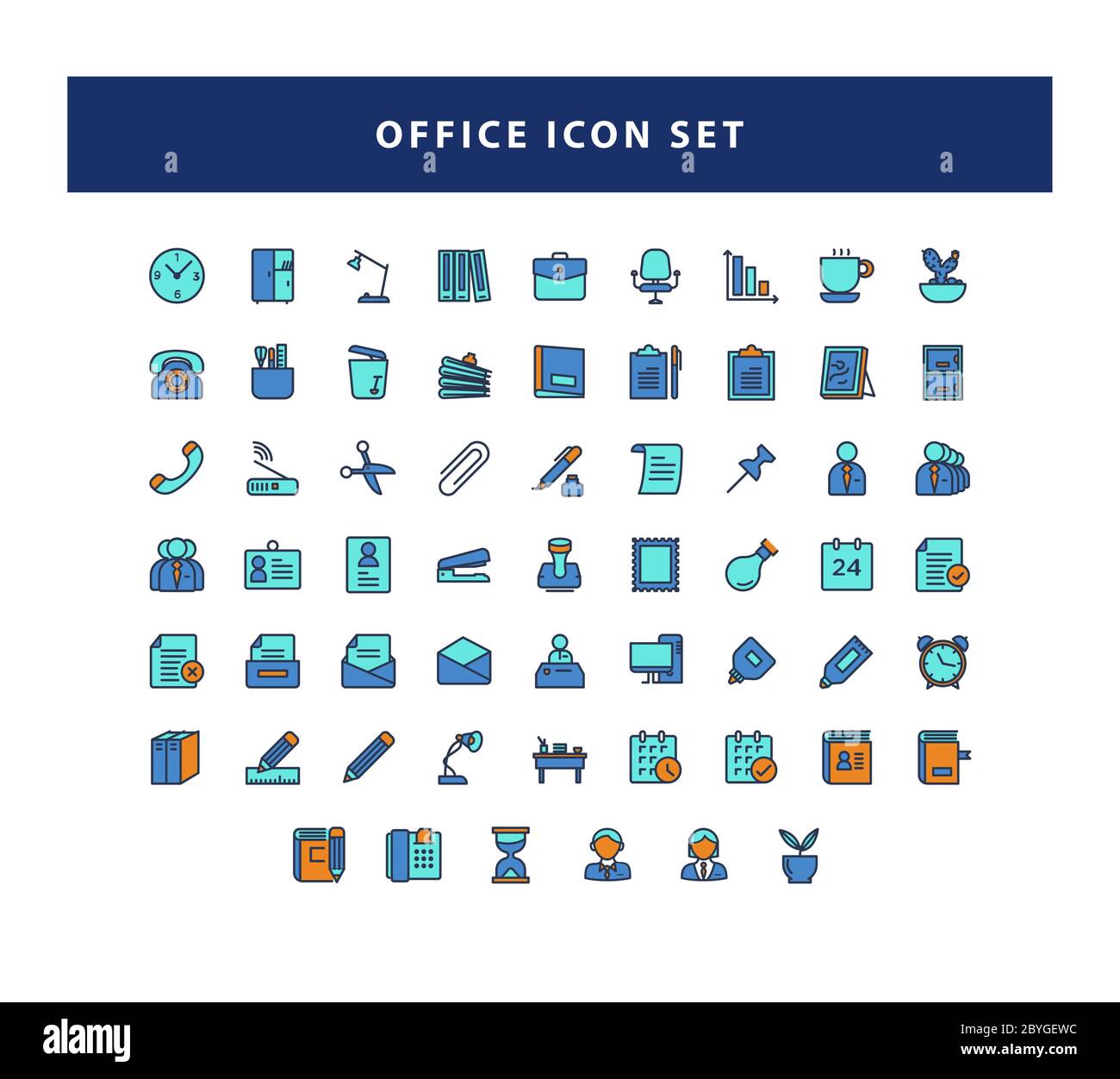 set of Office icon with filled outline style design vector Stock Vector ...