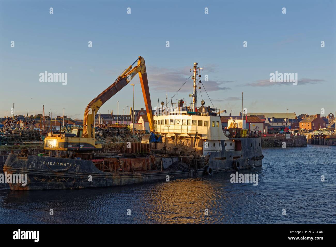The Shearwater Dredger Vessel berthed in Arbroath Harbour about to ...
