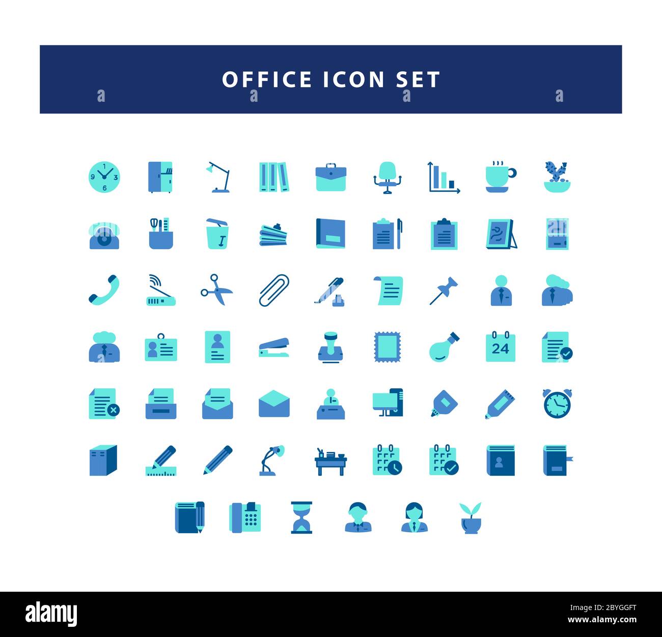 set of Office icon with flat style design vector Stock Vector Image ...