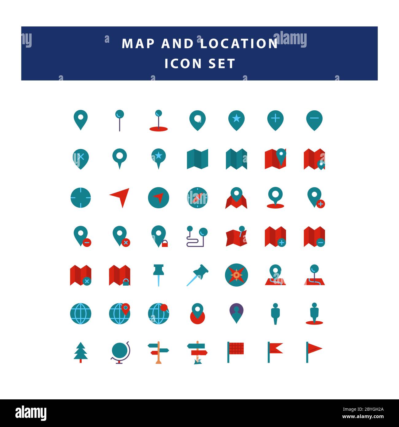 set of Map and navigation icon with flat style design vector Stock ...