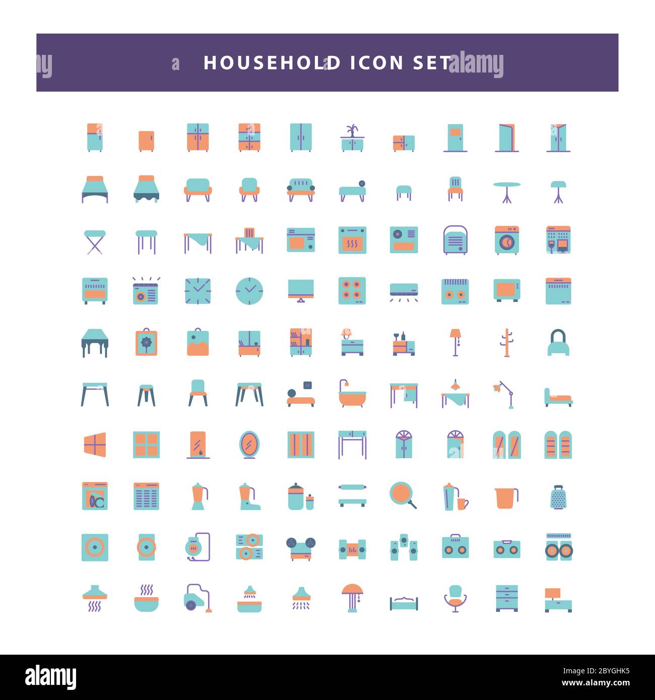 set of household icon with flat style design vector Stock Vector Image ...