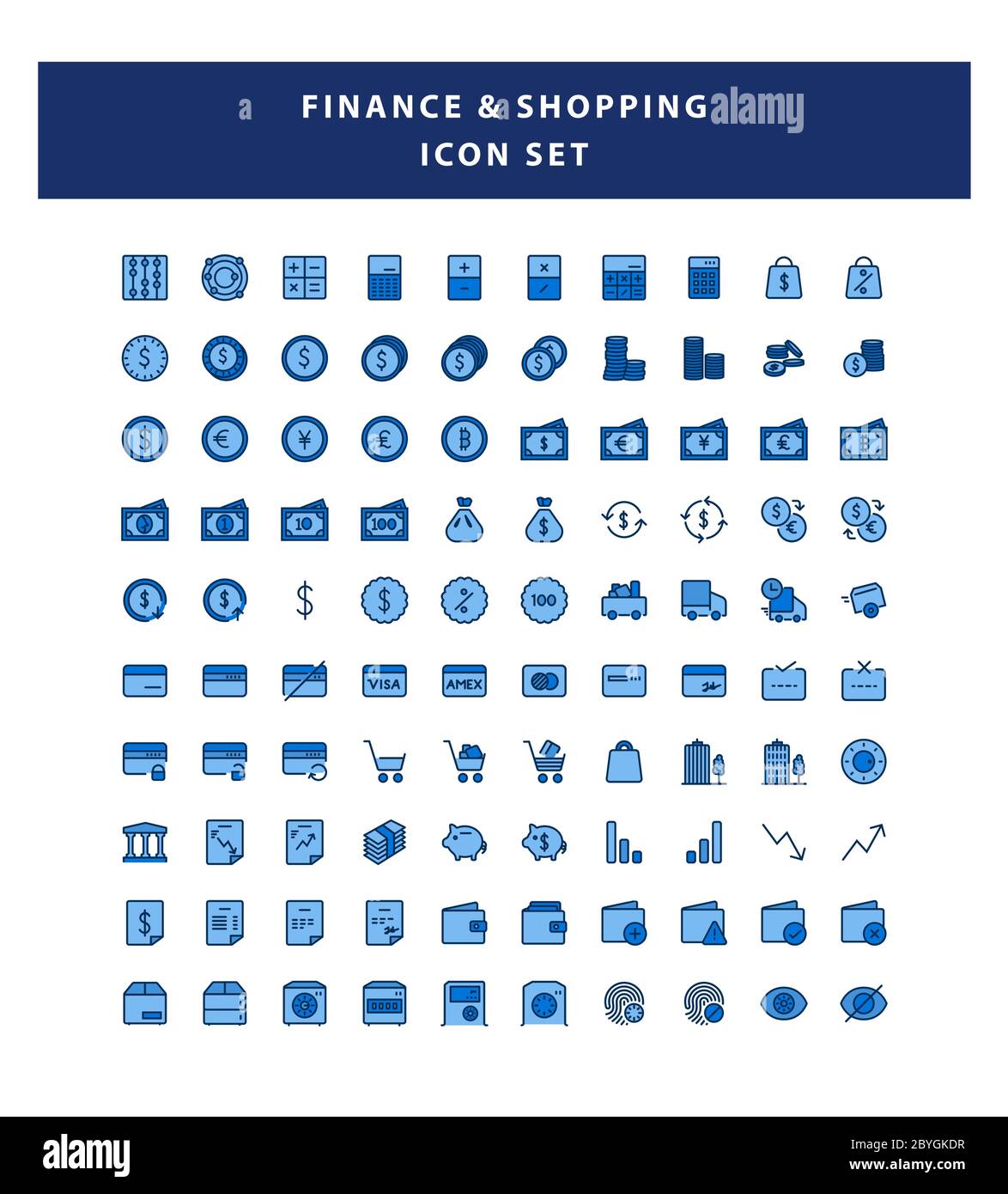 set of payment and finance icon with filled outline style design vector ...