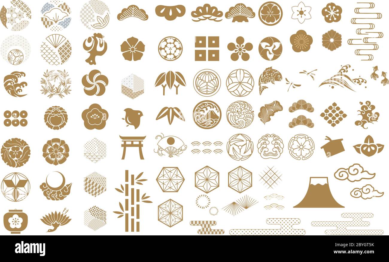 Japanese icon vector. Geometric logo and symbol elements. Gold object ...