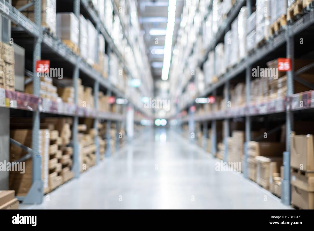 Warehouse inventory with packing box storage in factory. Logistic ...