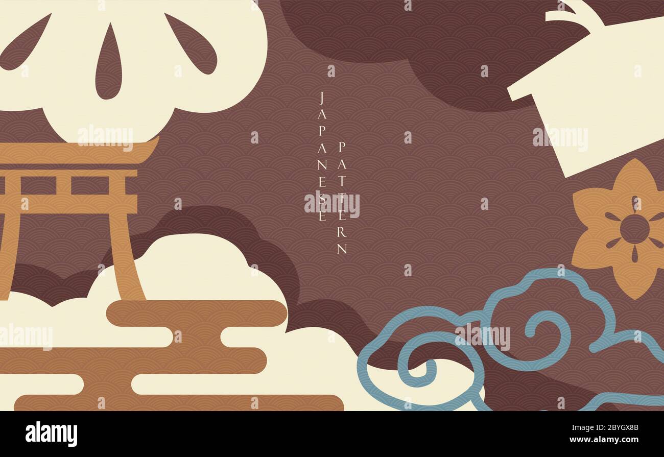 Japanese banner with Asian traditional icon vector. Oriental frame in ...