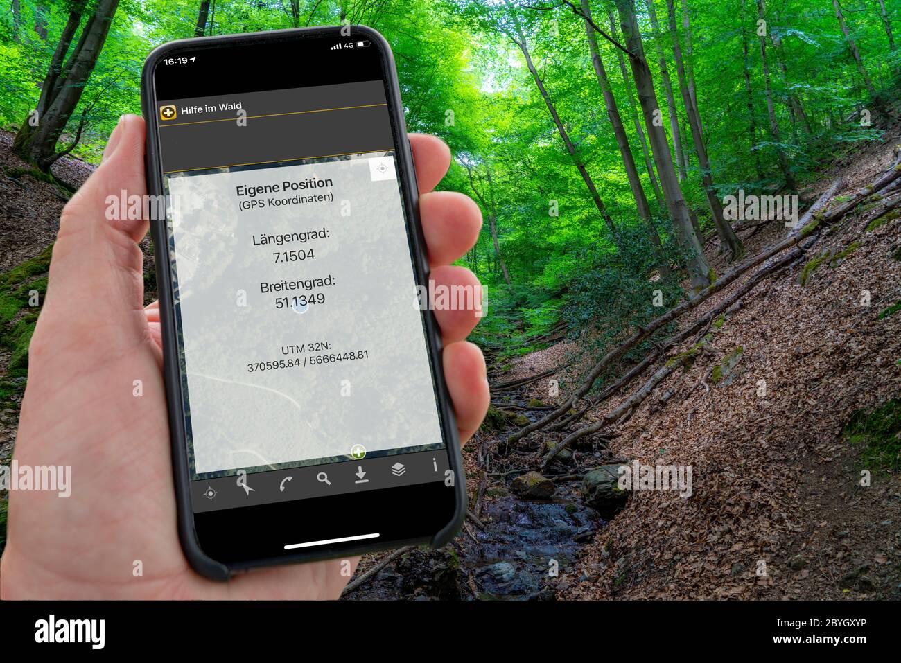 Rescue point system in German forests, on boards are indicated ...