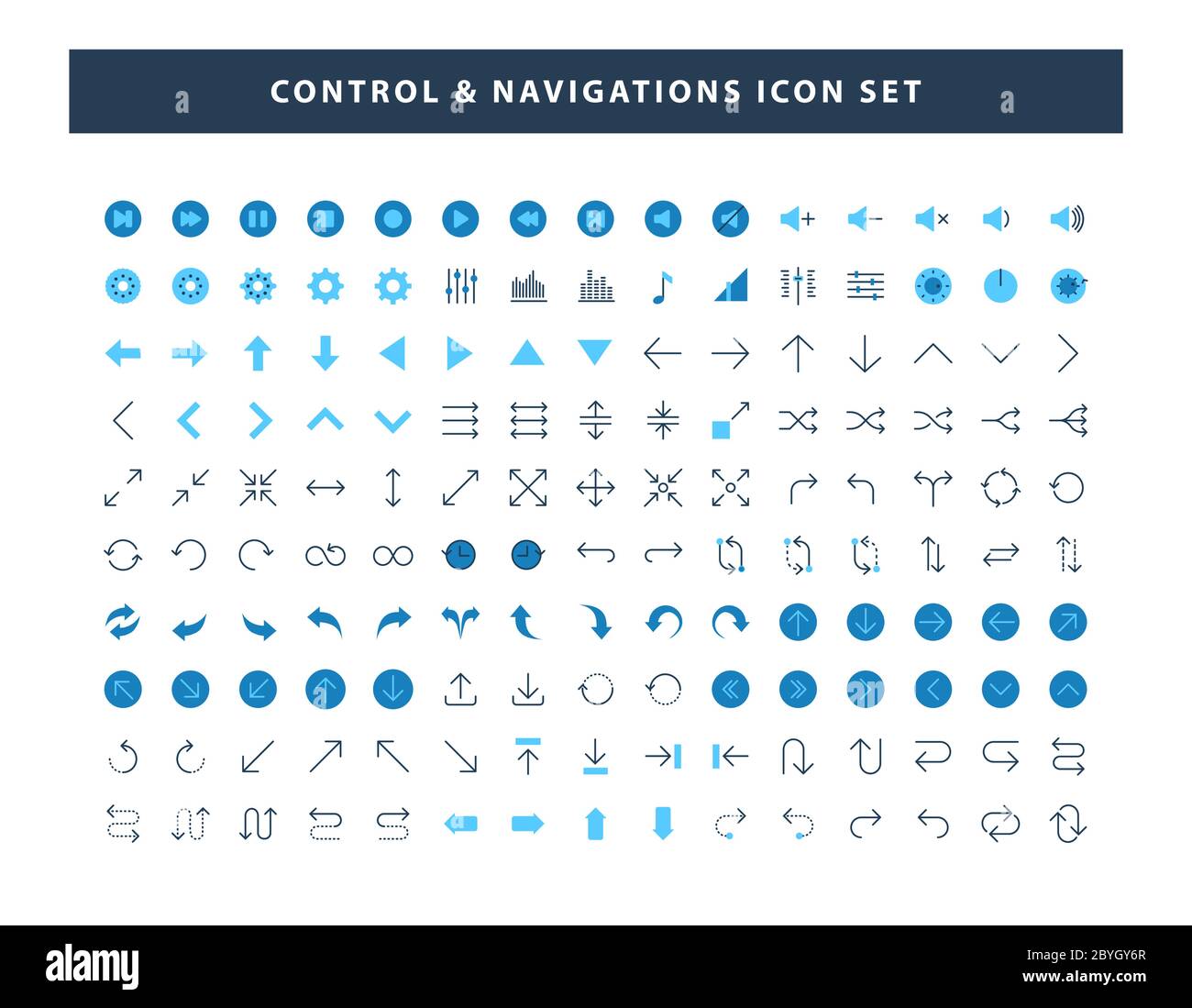 set of Control and Navigations icon with flat style design vector Stock ...