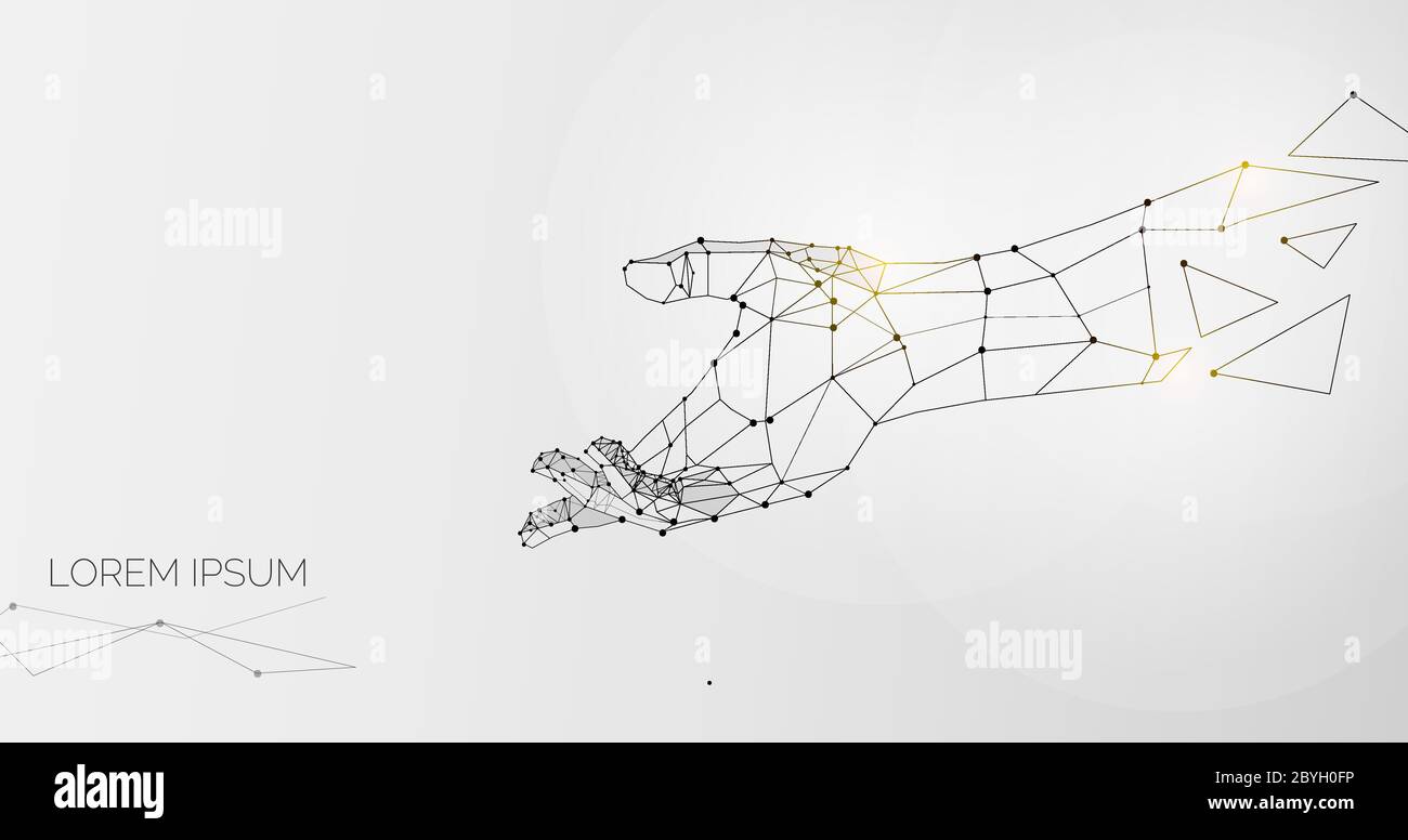 Outstretched hand made of lines and dots over grey background Stock ...