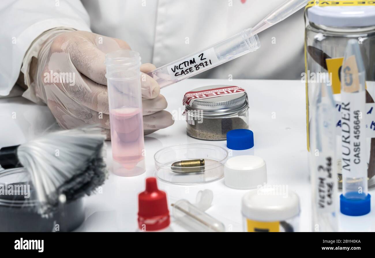 Hematological analysis with forensic test kit in a murder in a crime ...