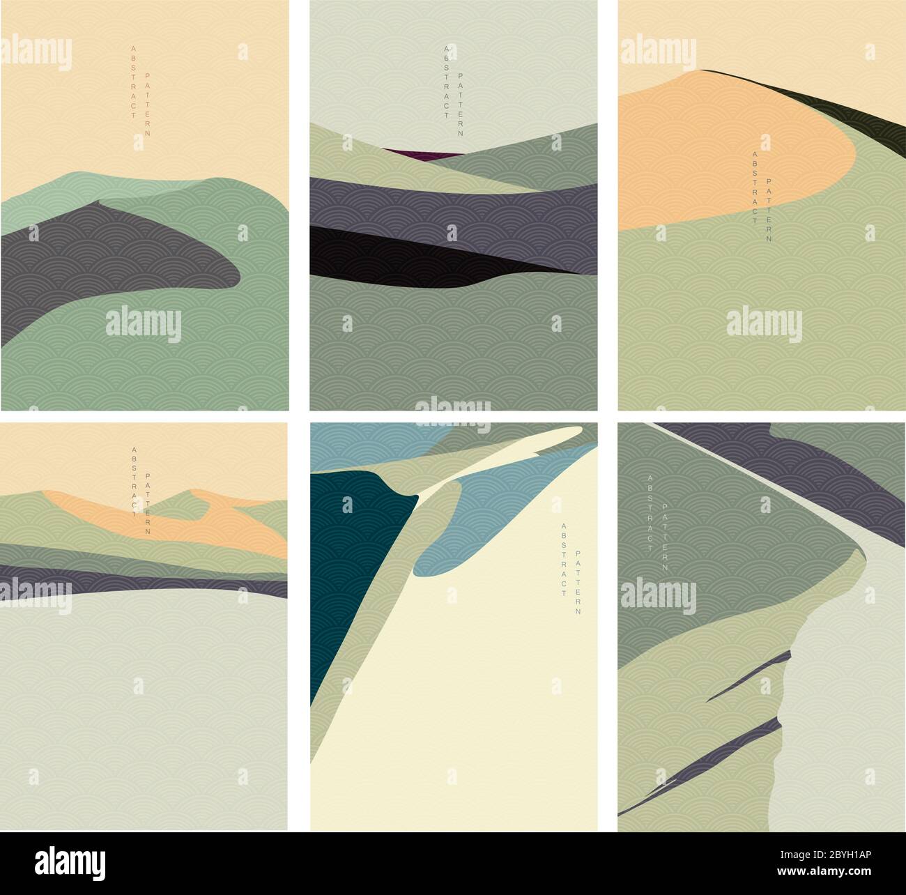 Landscape background with Japanese wave pattern vector. Mountain ...