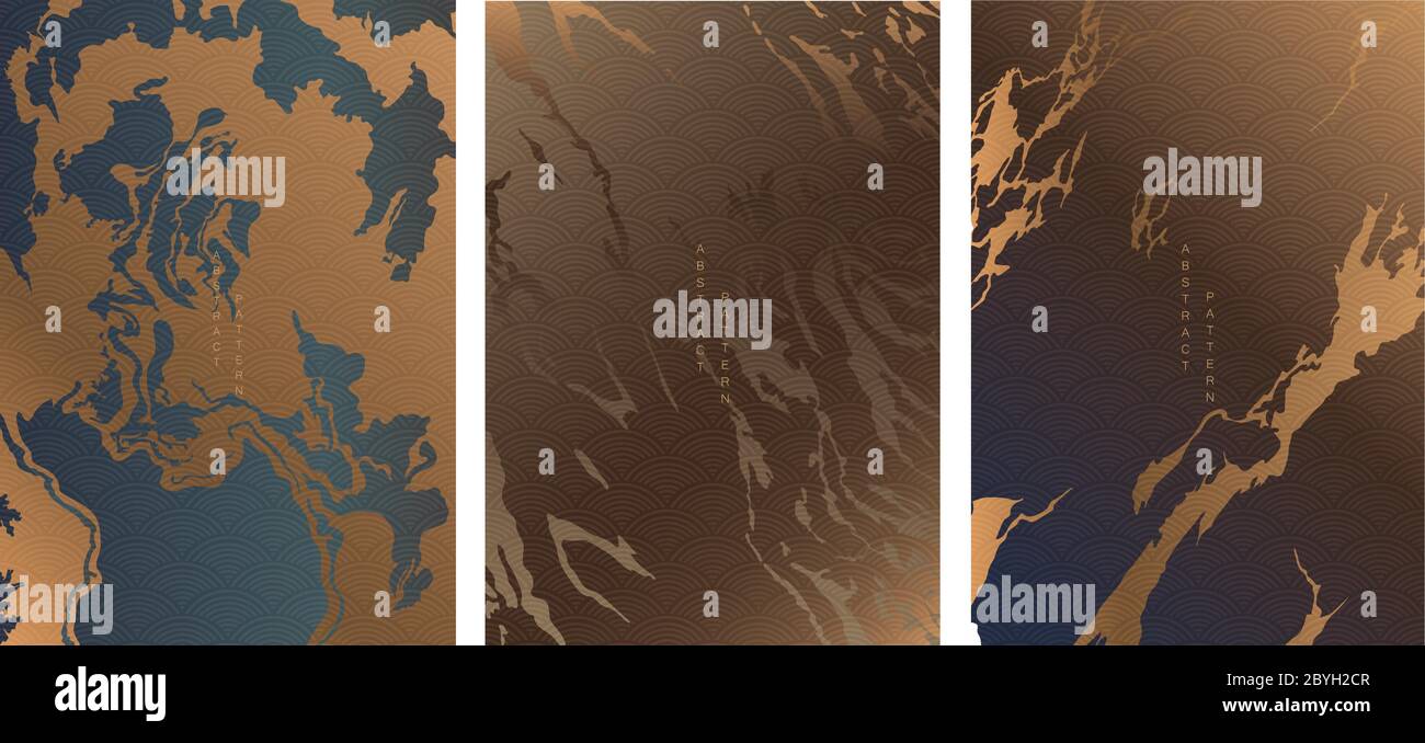 Gold abstract background with Japanese wave pattern vector. Marble art ...