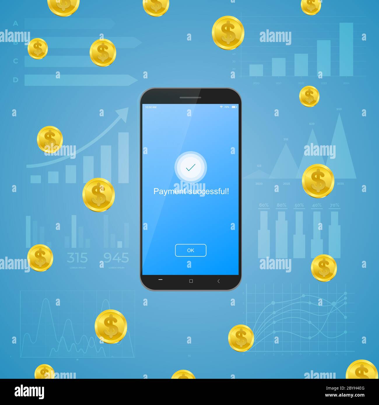 Money Transfers. Vector Illustration Of Smartphone With Successful ...
