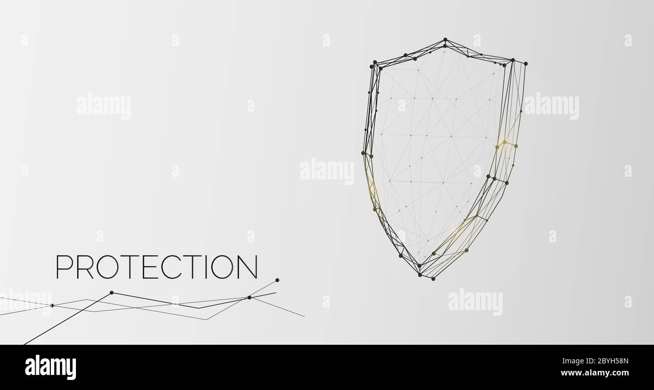 Protective shield and protection texting over grey background Stock ...