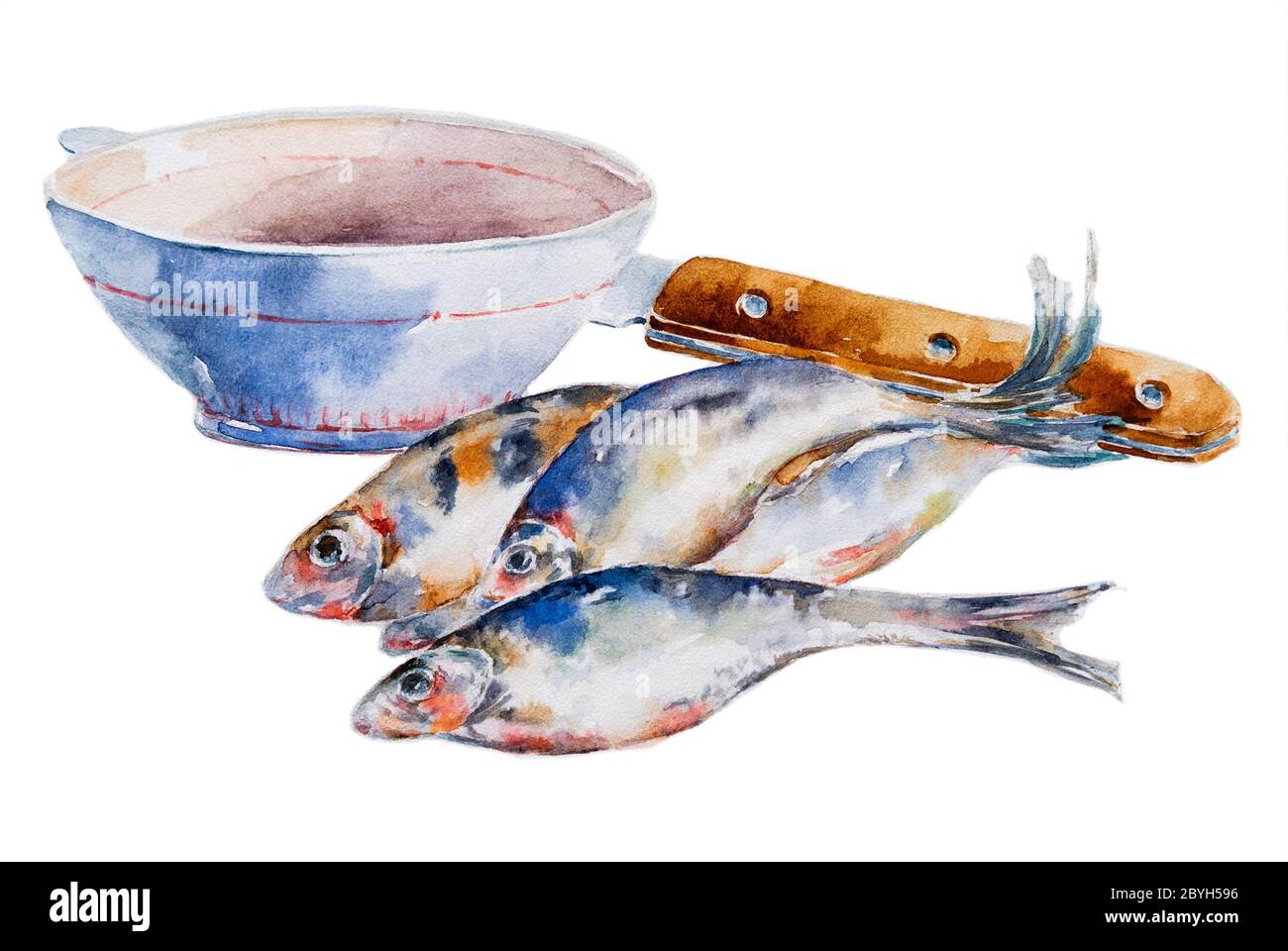 Raw fish . Watercolor illustration. white background Stock Photo - Alamy