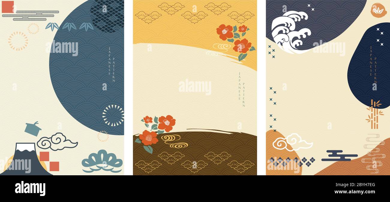 Japanese template with natural landscape background vector. Asian ...