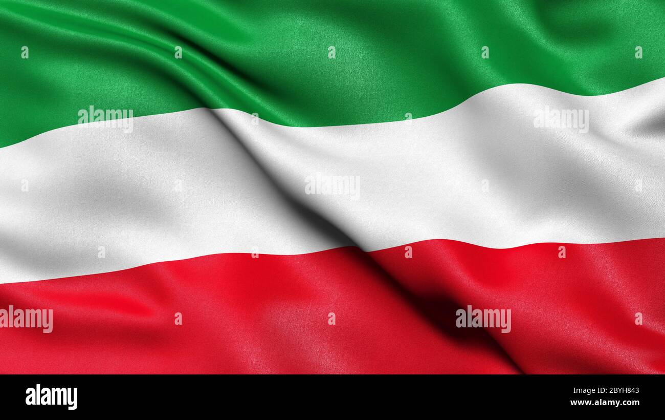 Flag of North Rhine-Westphalia waving in the wind. 3D illustration ...