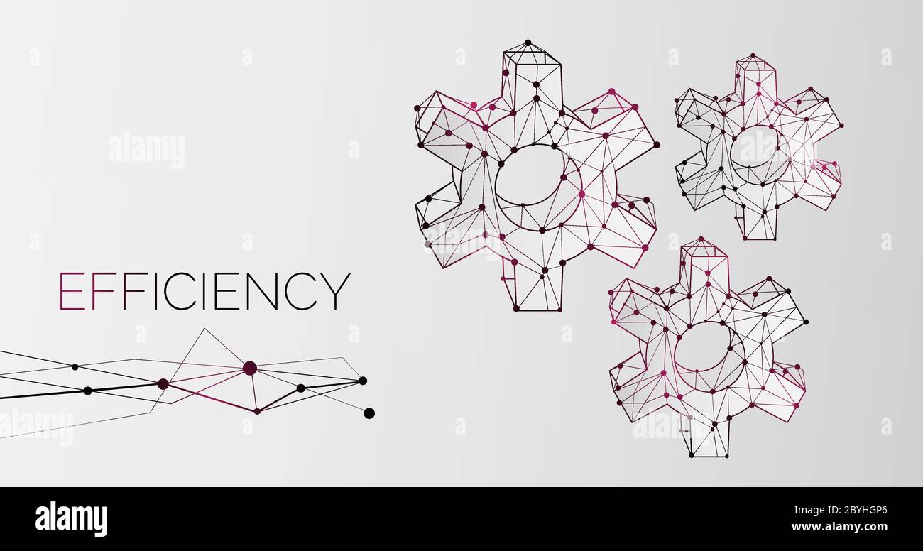 Vector illustration with word EFFICIENCY and polygonal gears on grey ...
