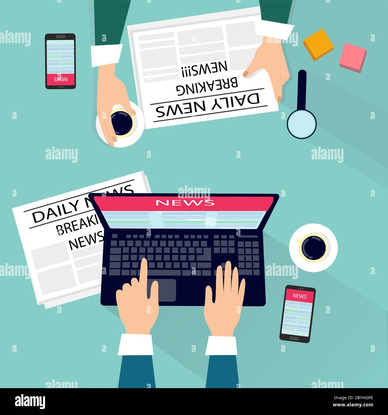 Reading news on laptop or in newspaper, breaking news Stock Vector ...