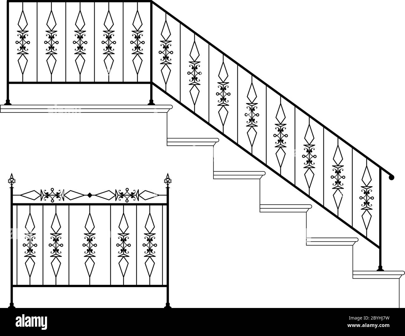 Wrought Iron Stair Railing Design Vector Art Stock Vector Image & Art ...