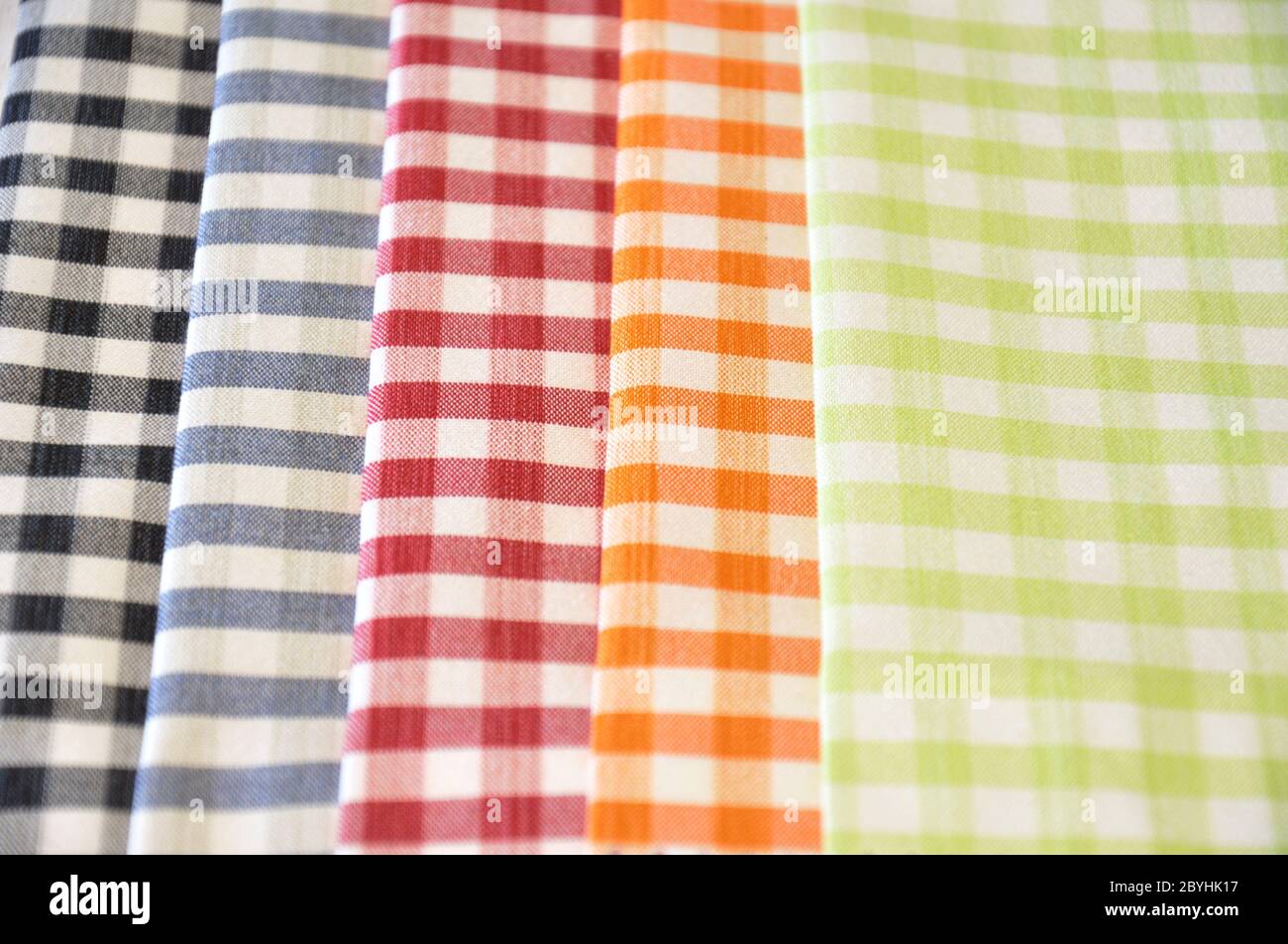 Detail of several checkered pattern fabrics of different colors Stock ...