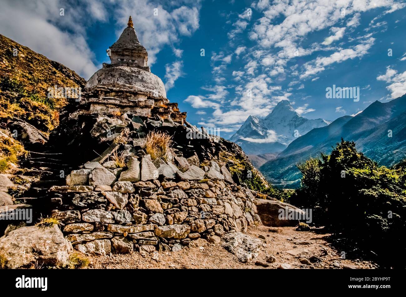 Nepal. Island Peak Trek. Buddhist Chorten with Mani Stone Prayer Wall ...