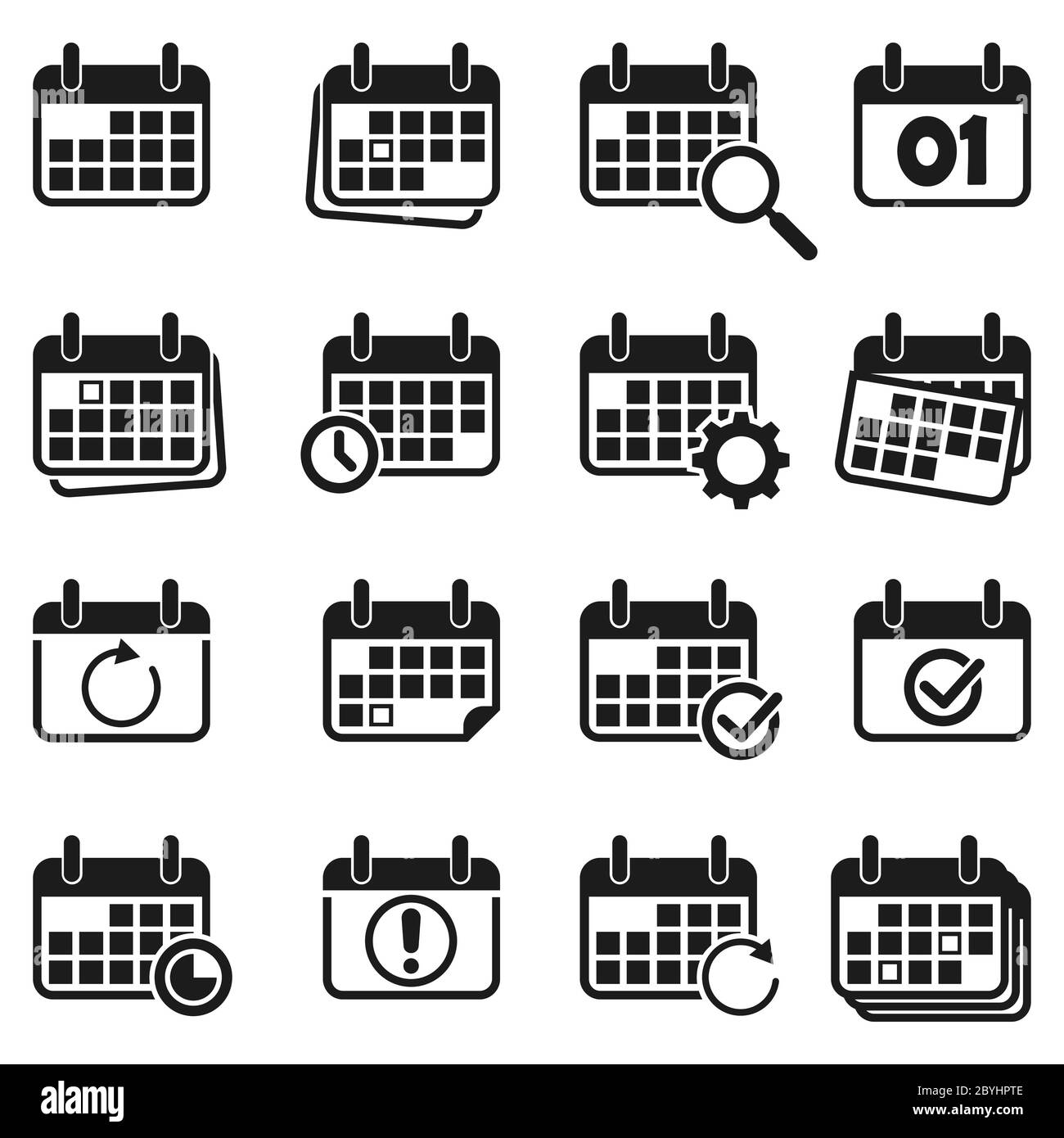 Calendar vector icons. Set of calendar symbols on white background ...