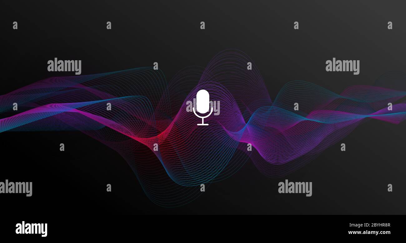 Personal voice assistant. Floating sound wave with microphone icon on ...