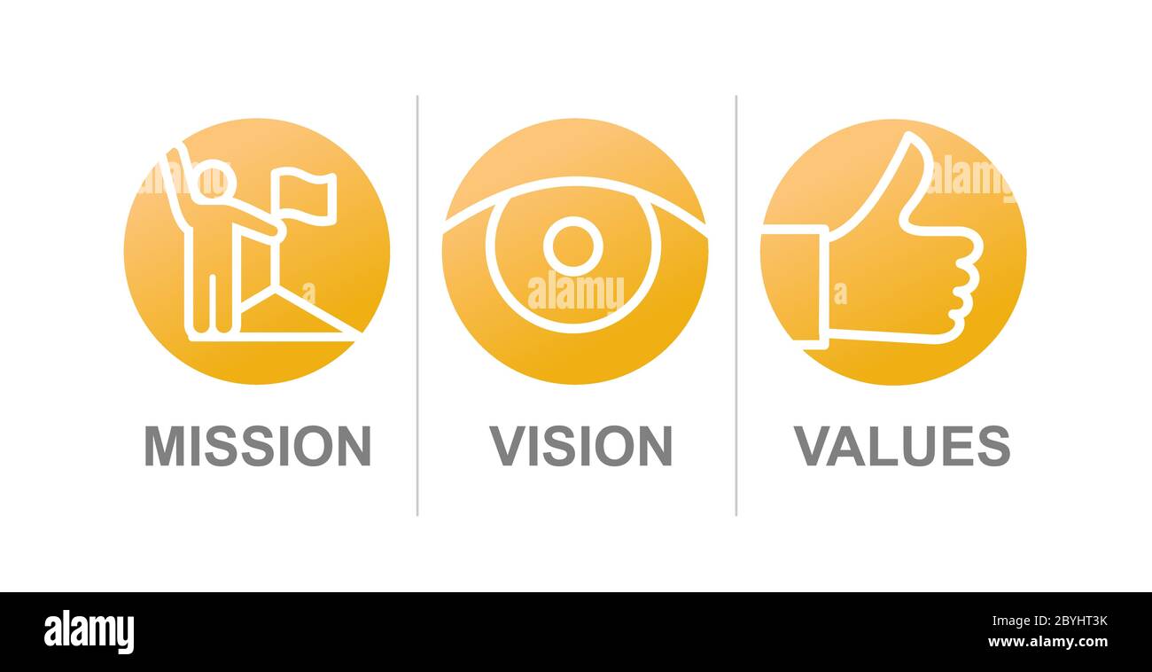 Vector graphic icons with mission, vision and values concept Stock ...