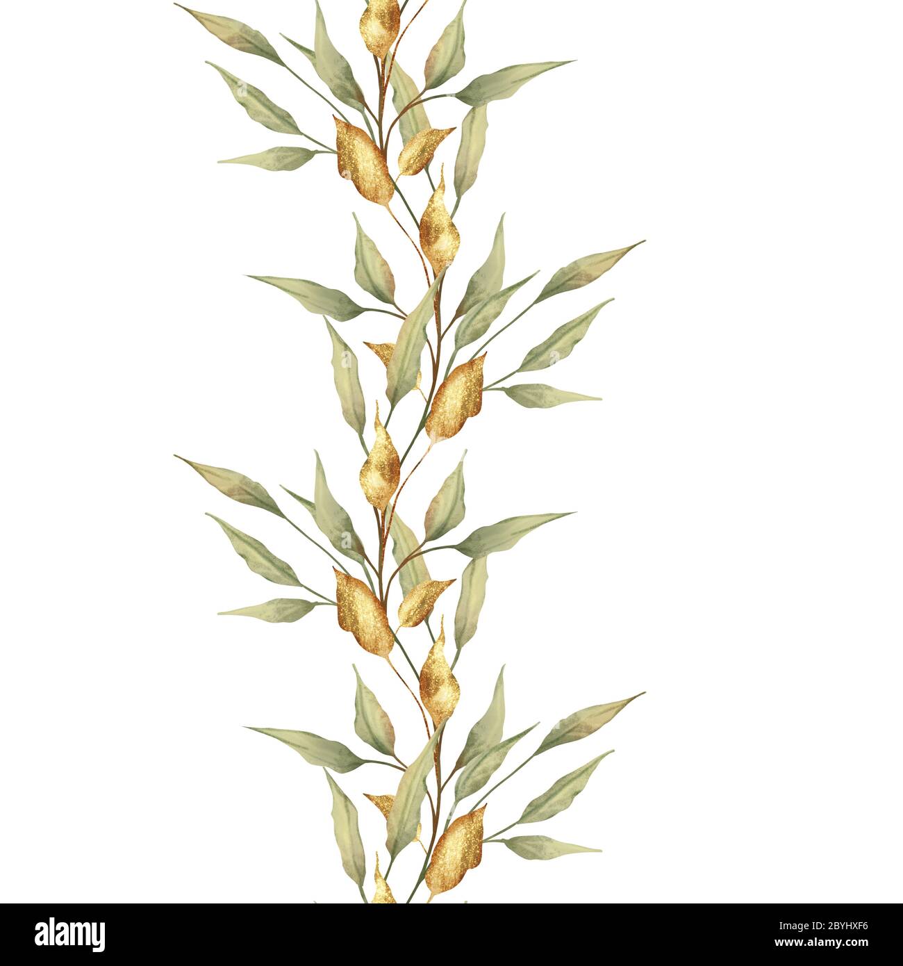 Seamless border pattern of wild leaves on white background Stock Photo ...