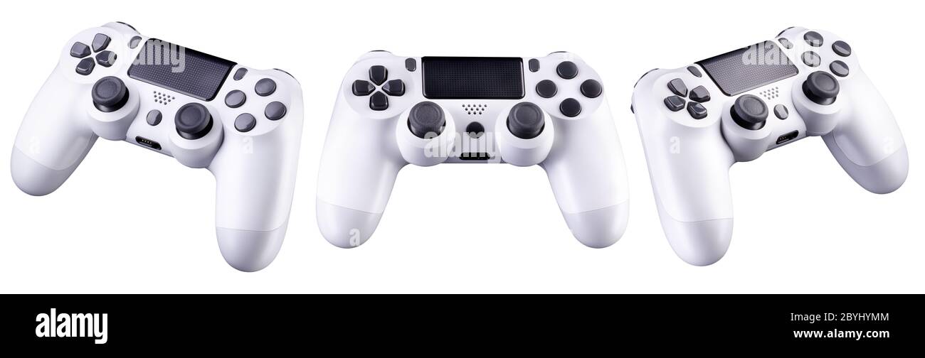 Set of white video game joysticks gamepad isolated on a white ...