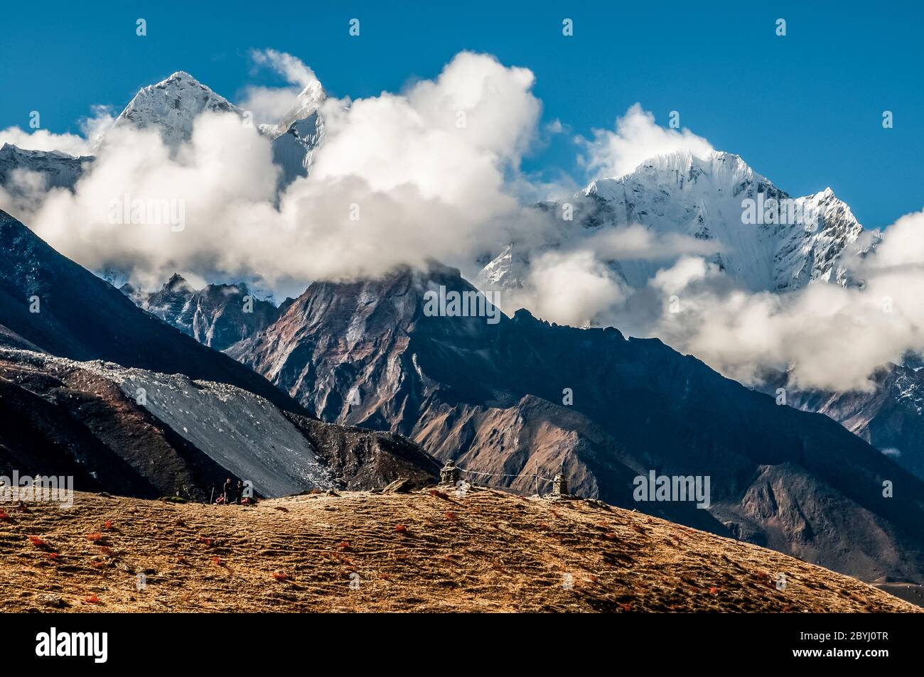 Nepal. Island Peak Trek. above the village of Dingboche looking in the ...